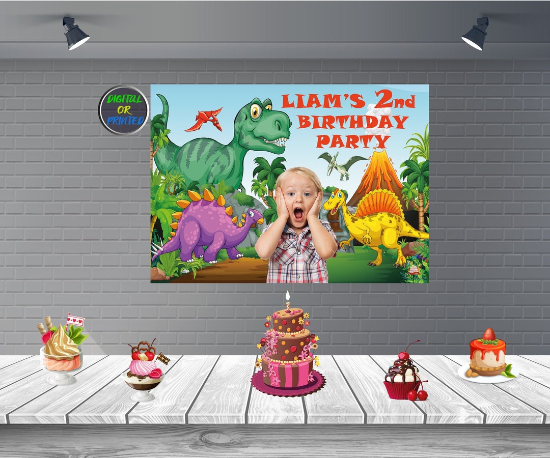Personalize Birthday Dinosaur Backdrop, Birthday Decoration Digital ...