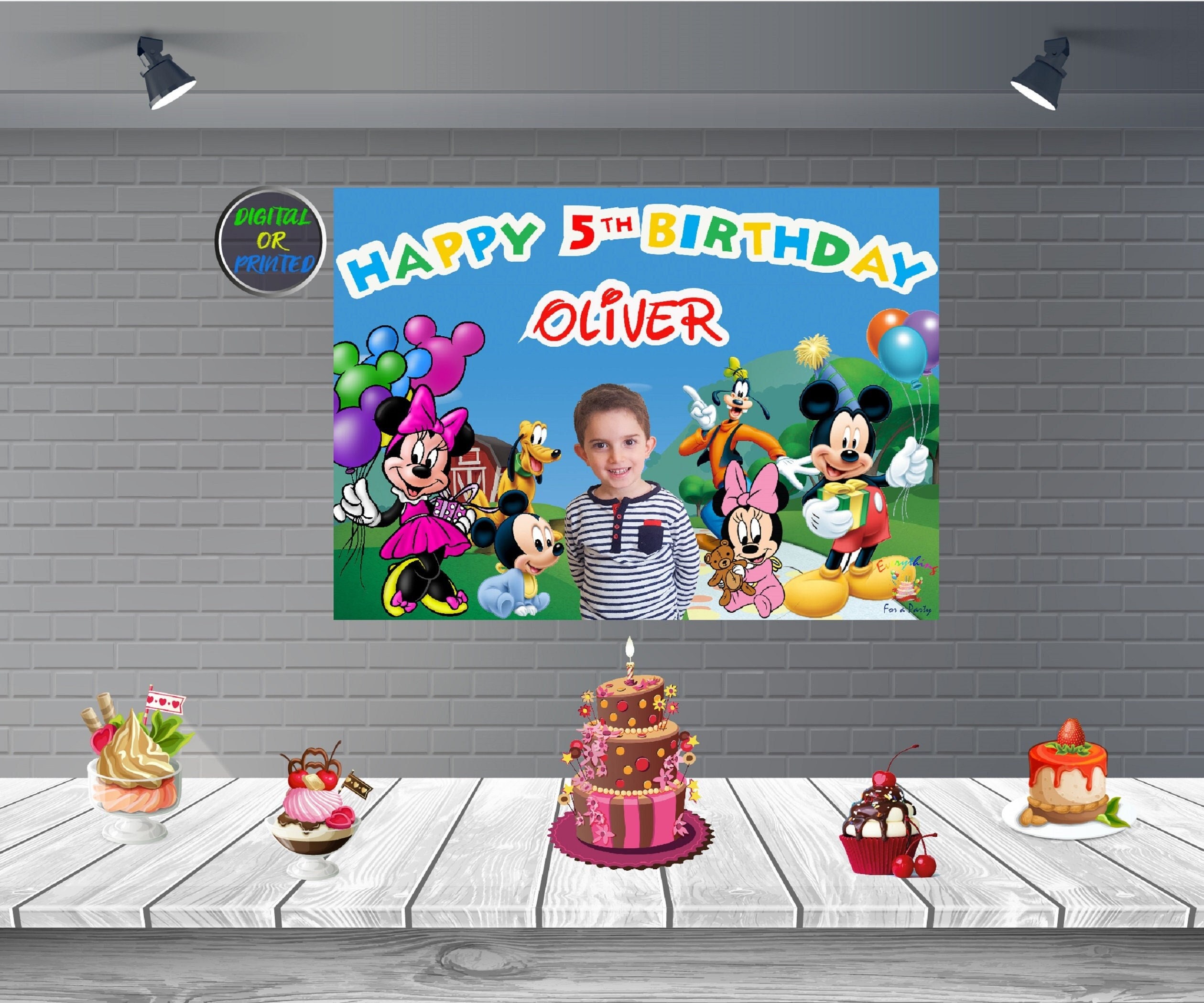 Custom Backdrop, Mickey Mouse Birthday Banner, Personalize Digital ...