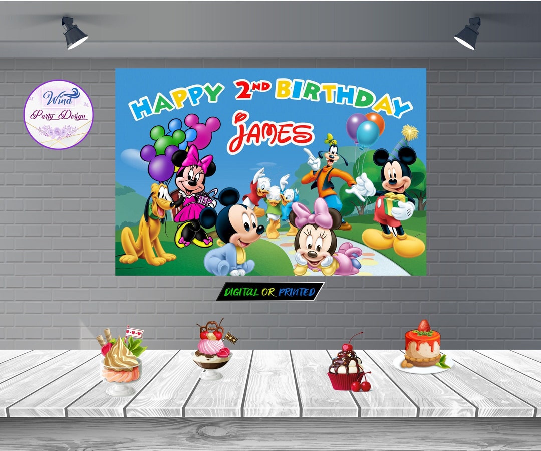Personalized Mickey Mouse Birthday Backdrop, Custom Party Banner ...