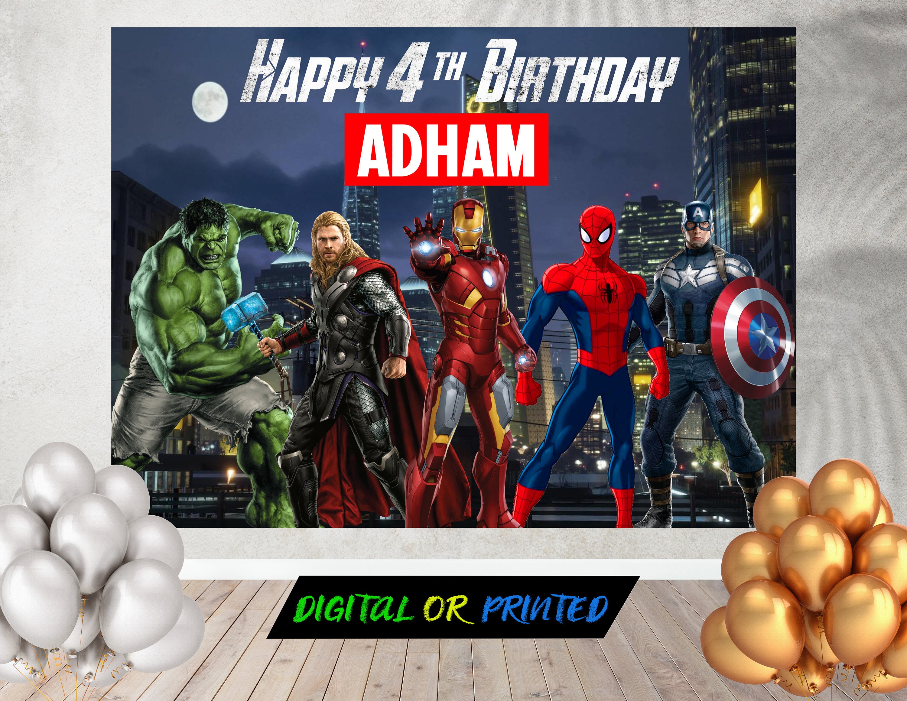 Personalized Avengers Birthday Backdrop, Custom Marvel Banner (digital ...