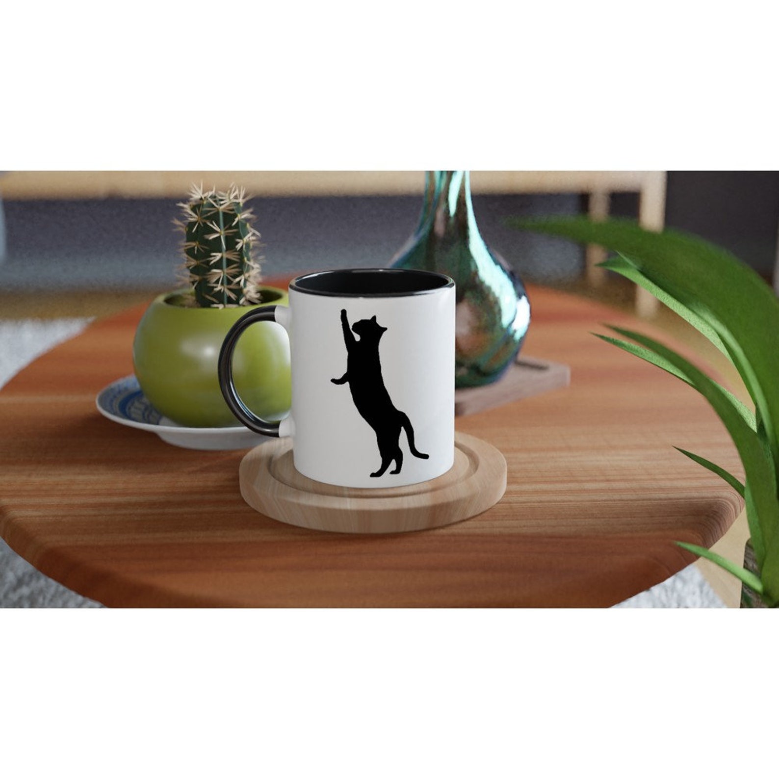 Black Cat Mug With Black Handle and Inside - Etsy UK