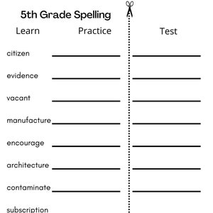 10 Printable Fifth Grade Spelling Writing Spelling Test - Etsy
