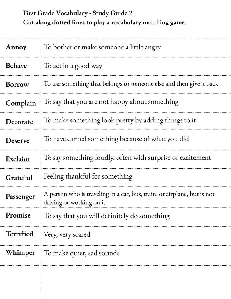 First Grade Vocabulary Worksheets With Definitions-sentence Writing ...