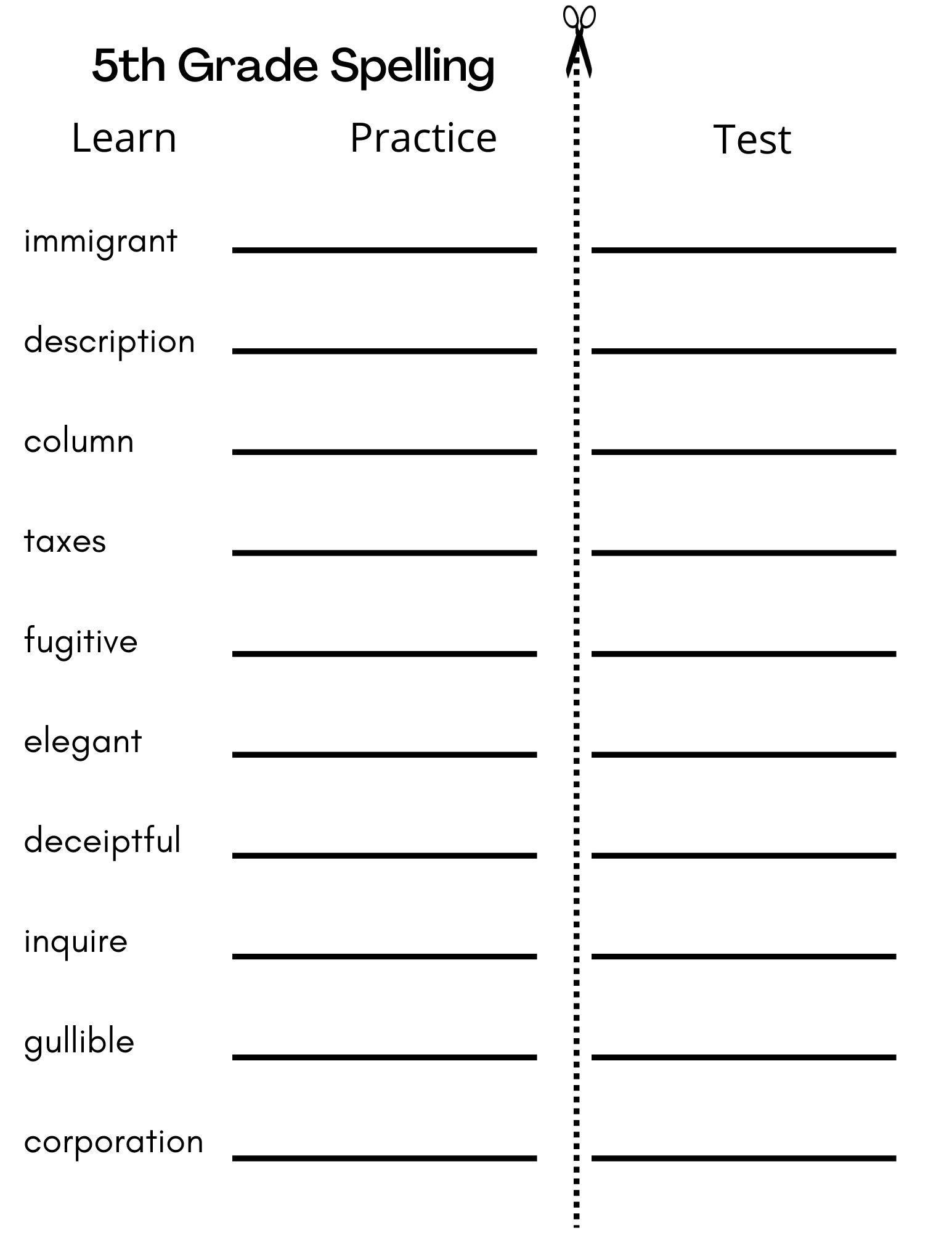 10 Printable Fifth Grade Spelling - Writing - Spelling Test - Etsy