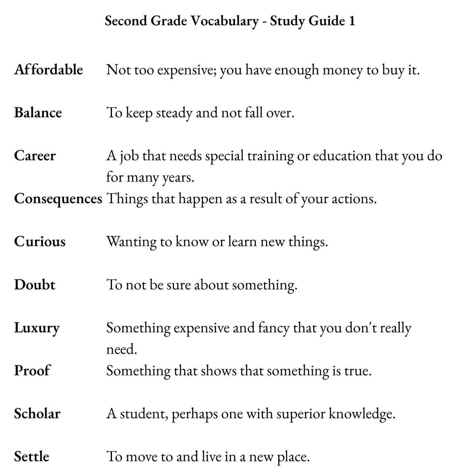 Second Grade Vocabulary Worksheets With Definitions-sentence Writing ...