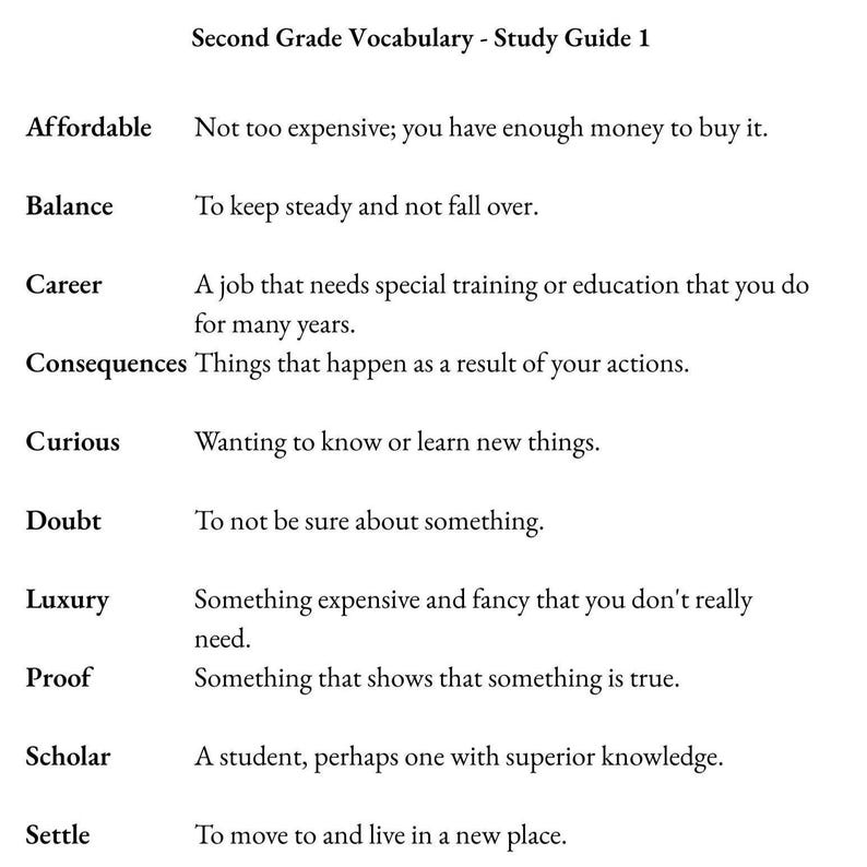 Second Grade Vocabulary Worksheets With Definitions-sentence Writing ...
