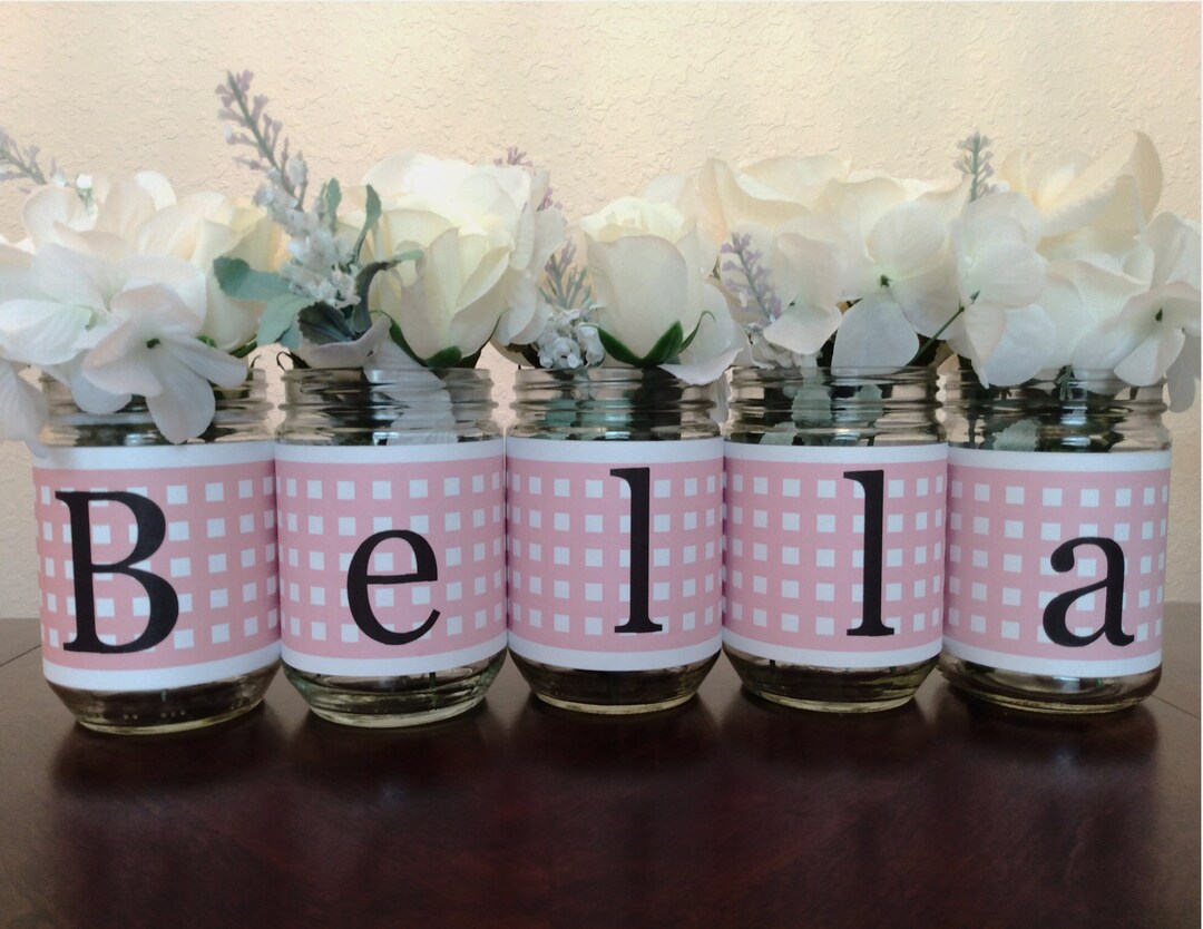 Write Anything Mason Jar Printable Centerpiece Labels-pink Gingham-diy ...