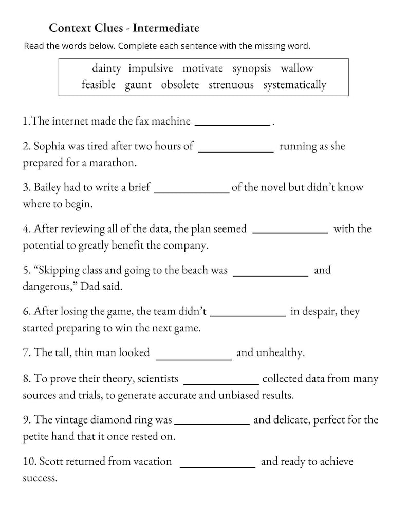 Context Clues Intermediate Level - Grades 6-8 - Middle School ...