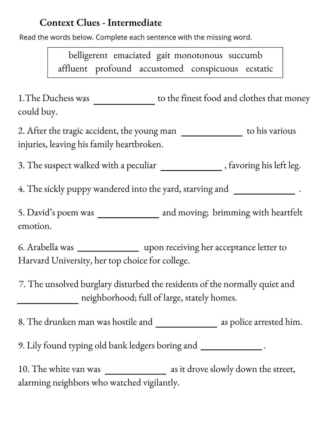 Context Clues Intermediate Level - Grades 6-8 - Middle School ...