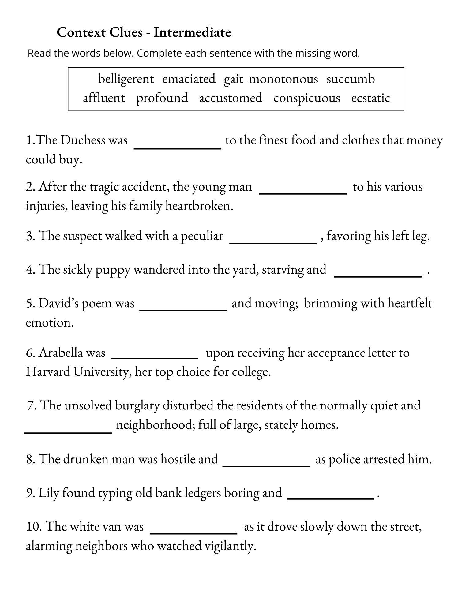 Context Clues Intermediate Level - Grades 6-8 - Middle School ...