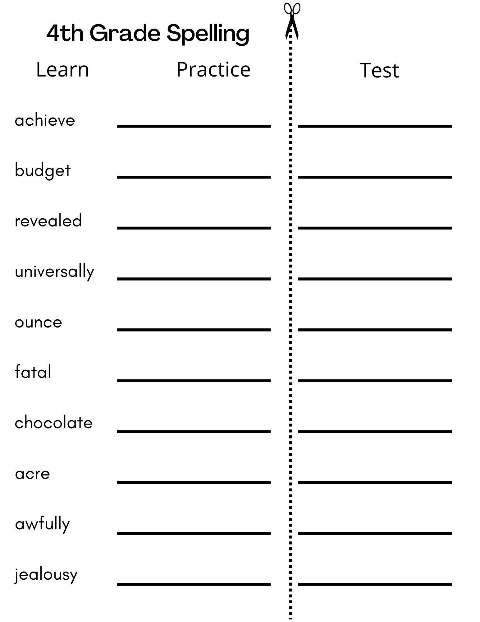 8 Printable Fourth Grade Spelling - Writing - Spelling Test - Etsy