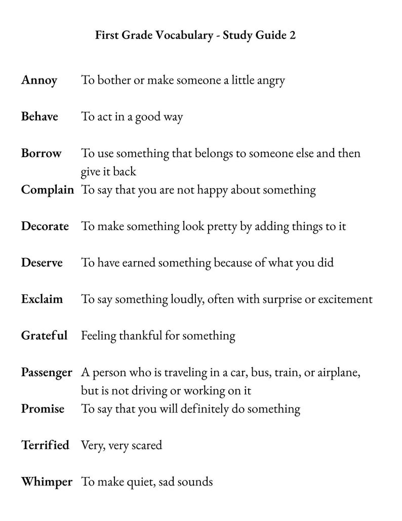 First Grade Vocabulary Worksheets With Definitions-sentence Writing ...