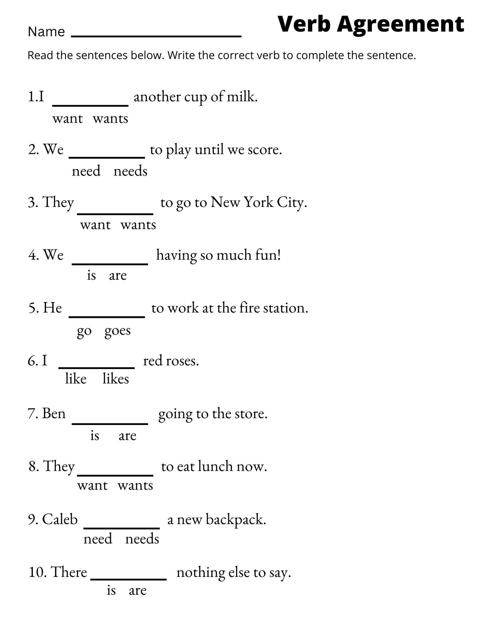 Verb Agreement Worksheets - Printable - 3rd and 4th Grade Sentence ...