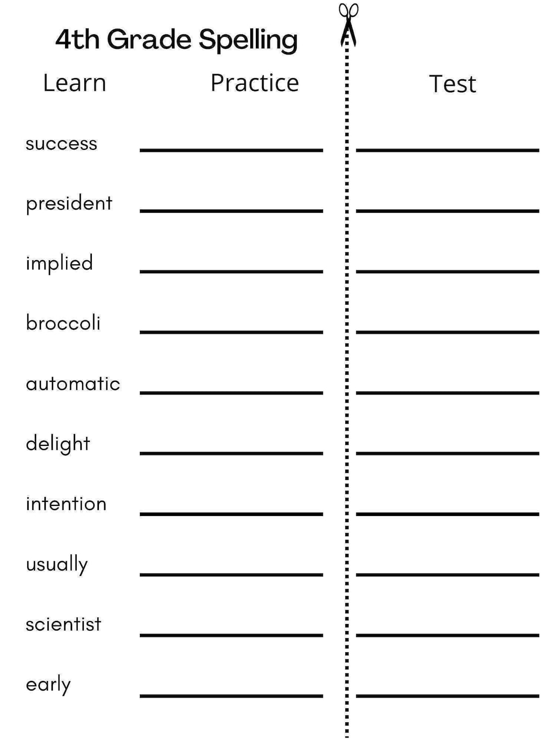8 Printable Fourth Grade Spelling - Writing - Spelling Test - Etsy