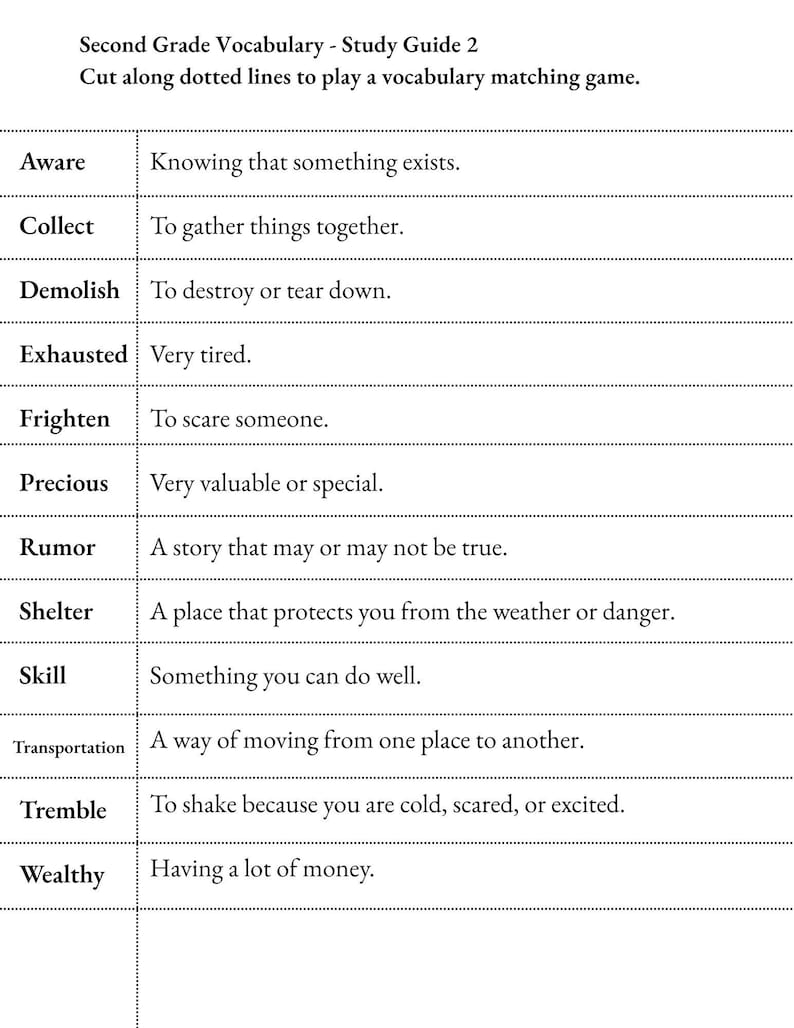 Second Grade Vocabulary Worksheets With Definitions-sentence Writing ...