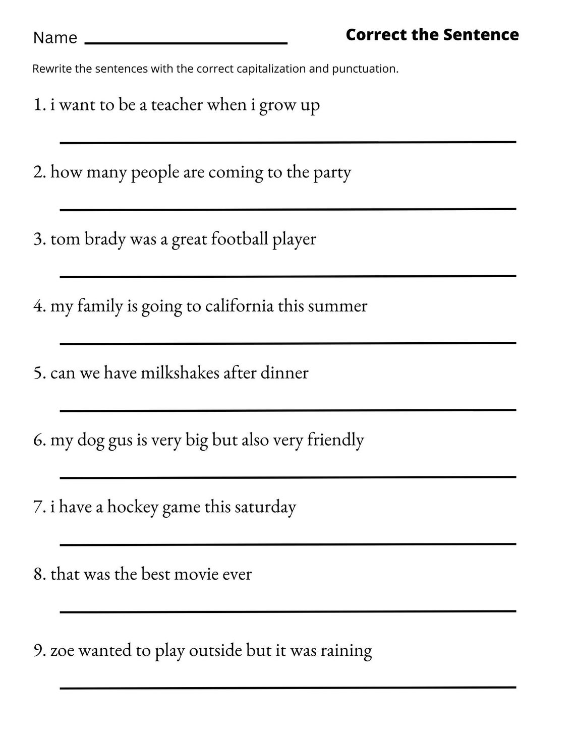 Punctuation - Capitalization - Correct the Sentence - Sentence Writing ...