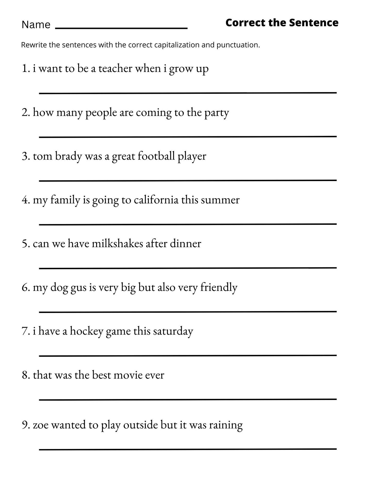 Punctuation - Capitalization - Correct the Sentence - Sentence Writing ...