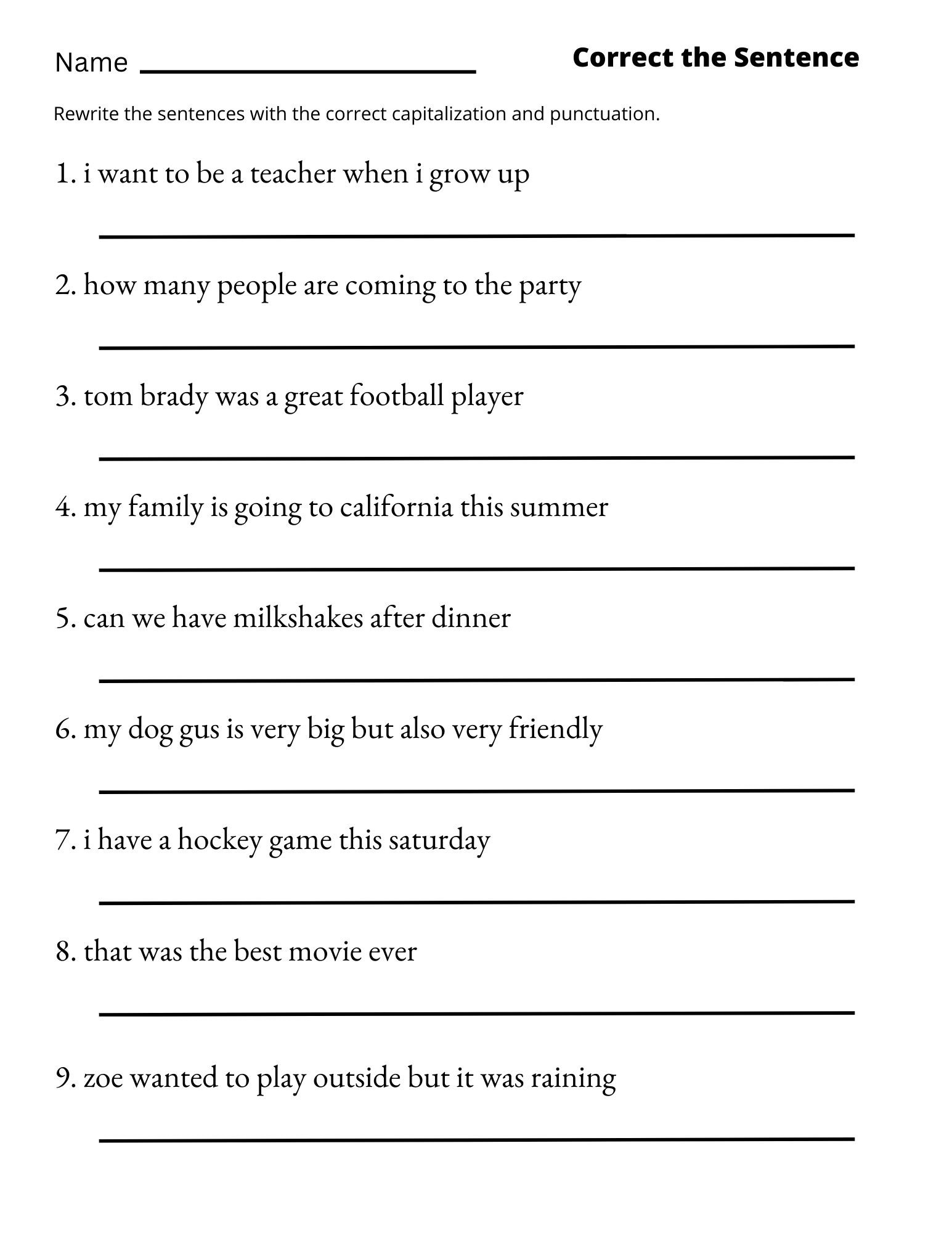 Punctuation - Capitalization - Correct the Sentence - Sentence Writing ...