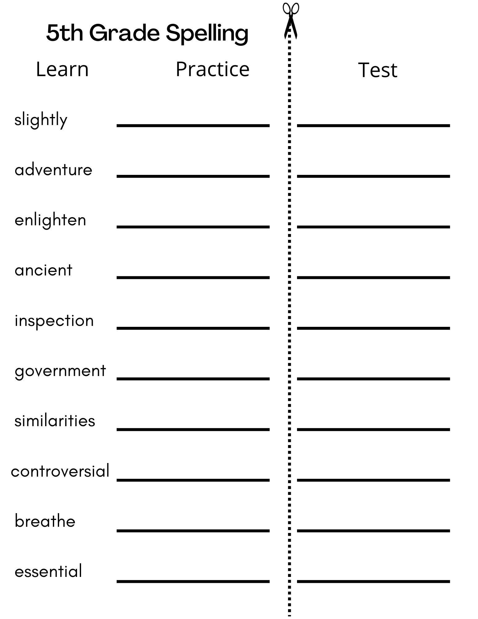 10 Printable Fifth Grade Spelling - Writing - Spelling Test - Etsy