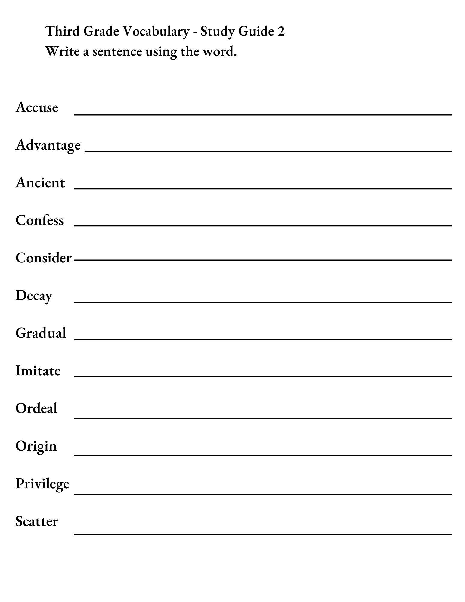 Third Grade Vocabulary Worksheets With Definitions-sentence Writing ...