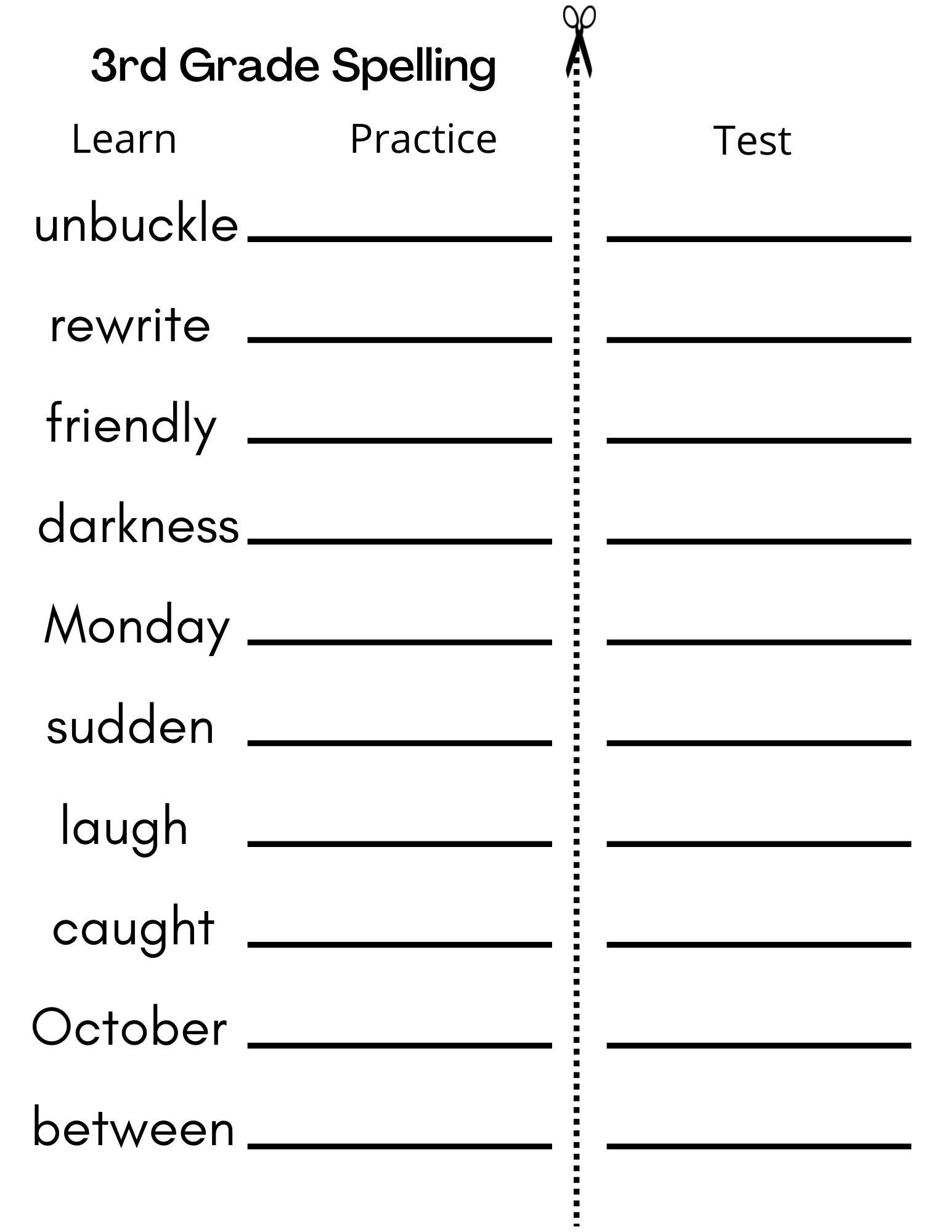 3rd Grade Spelling Test Worksheet Words With Ight | Worksheet