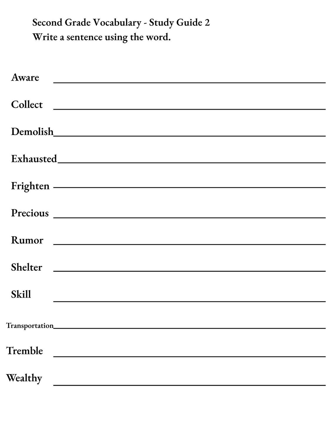 Second Grade Vocabulary Worksheets With Definitions-sentence Writing ...