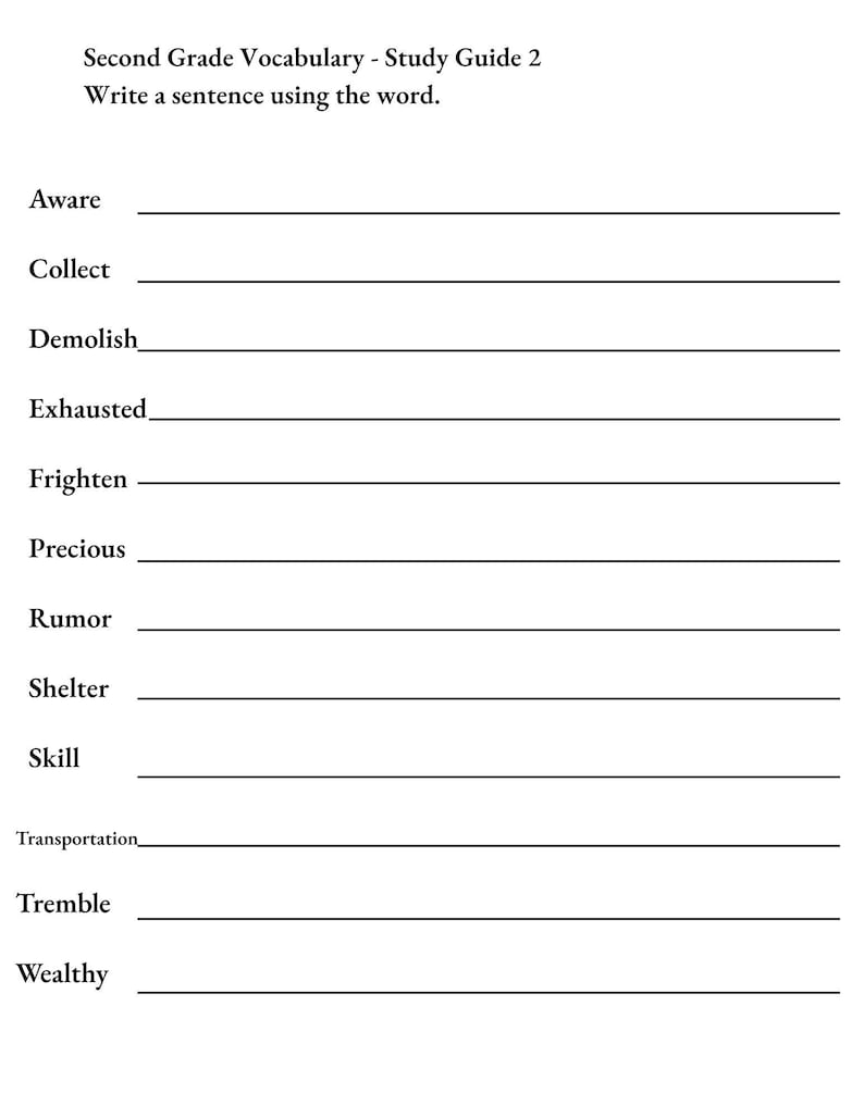 Second Grade Vocabulary Worksheets With Definitions-sentence Writing ...