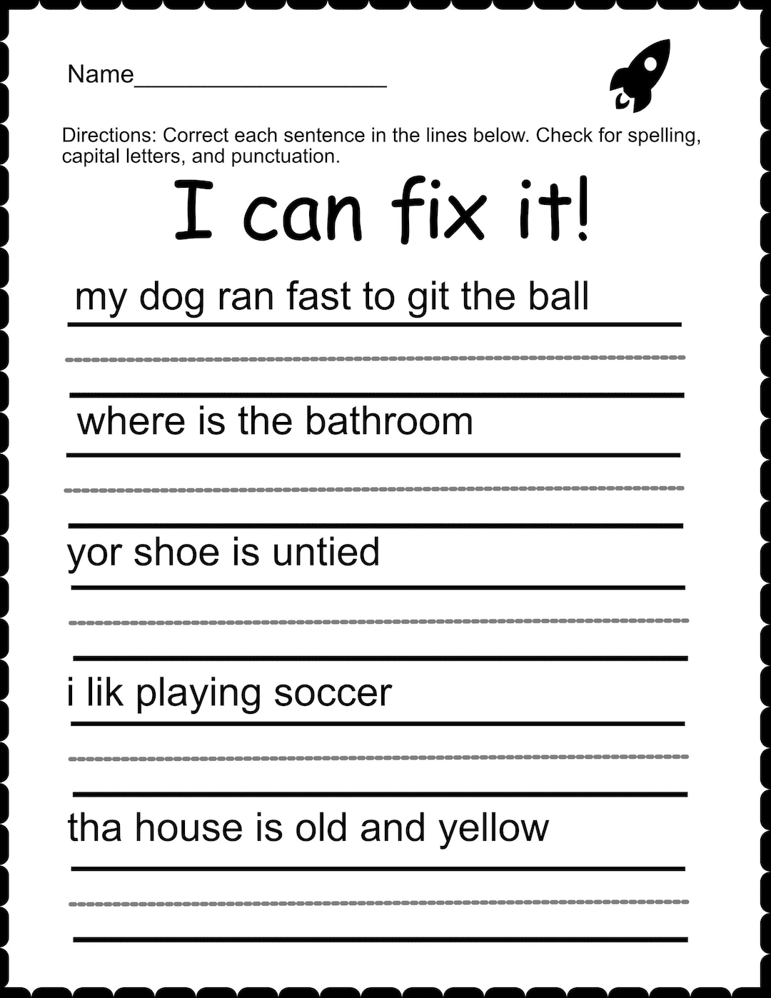 50 Printable-1st Through 3rd Grade-fix a Sentence Examples-spelling ...