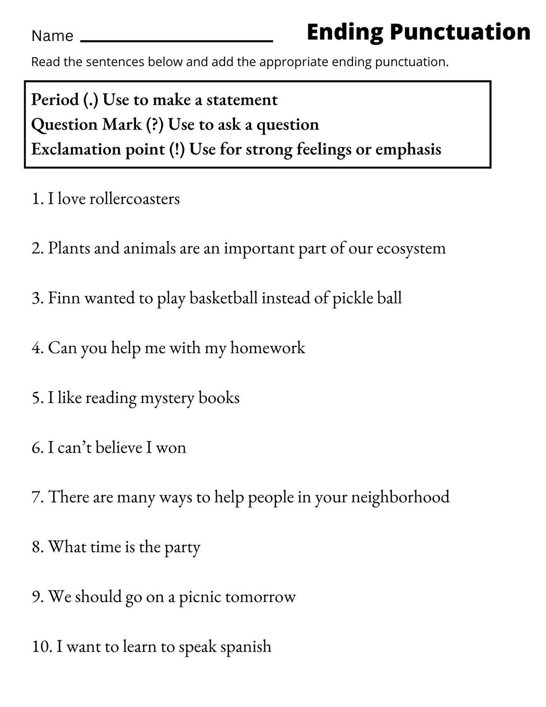 Punctuation Capitalization Correct the Sentence Sentence Writing 1st ...