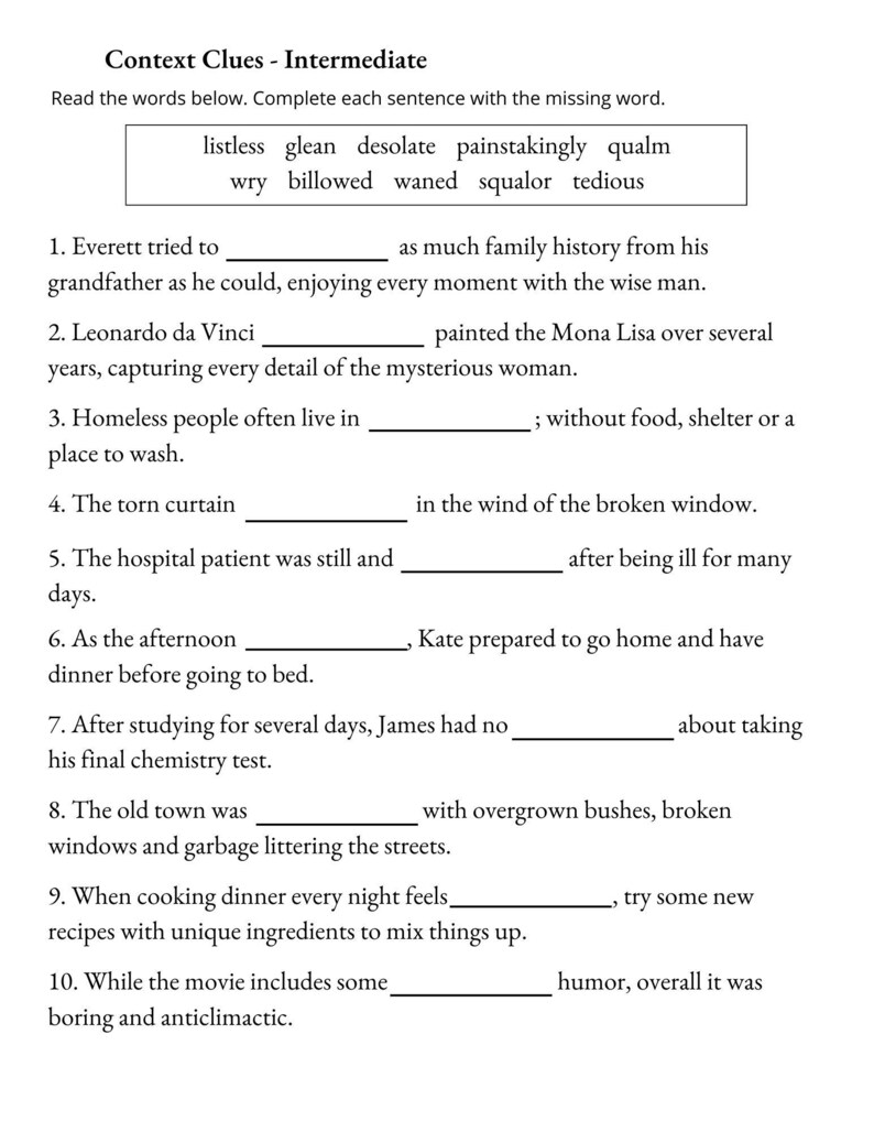 Context Clues Intermediate Level - Grades 6-8 - Middle School ...