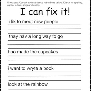 50 Printable-1st Through 3rd Grade-fix a Sentence Examples-spelling ...