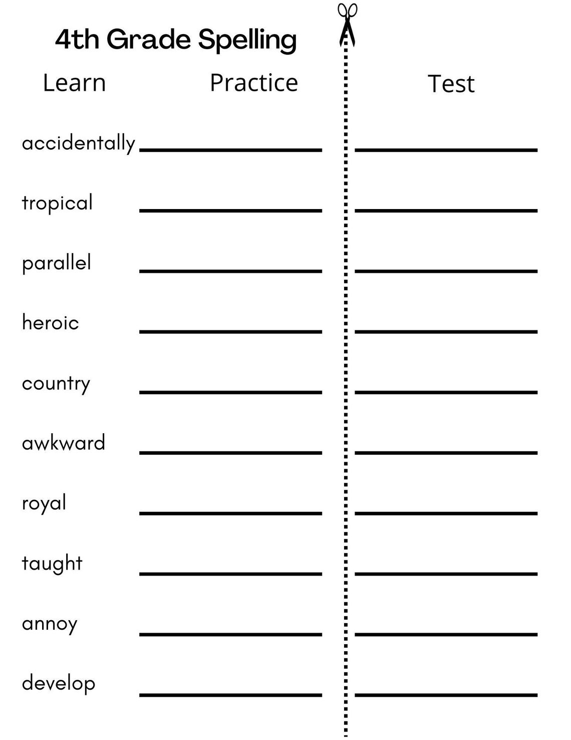 8 Printable Fourth Grade Spelling - Writing - Spelling Test - Etsy