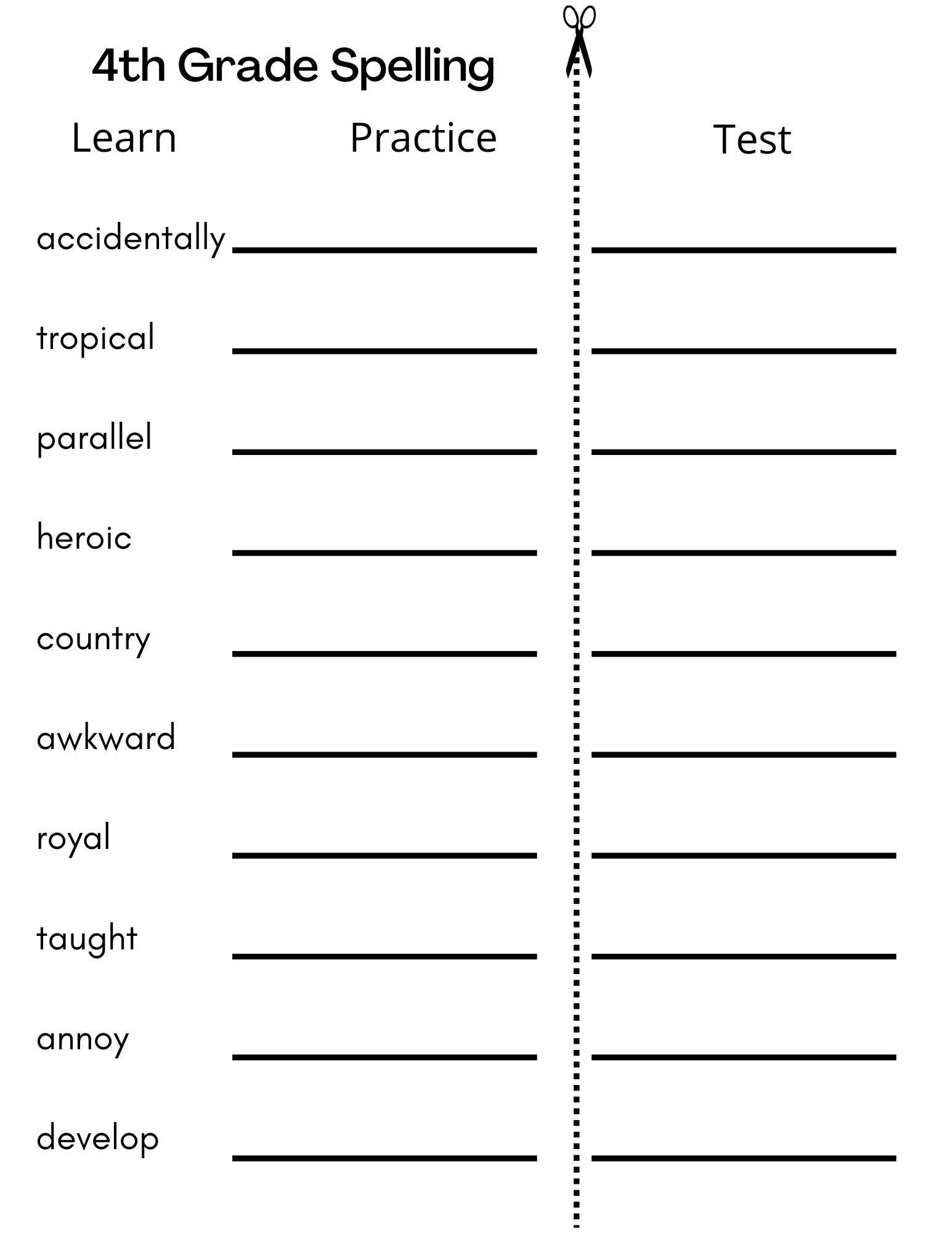 8 Printable Fourth Grade Spelling - Writing - Spelling Test - Etsy