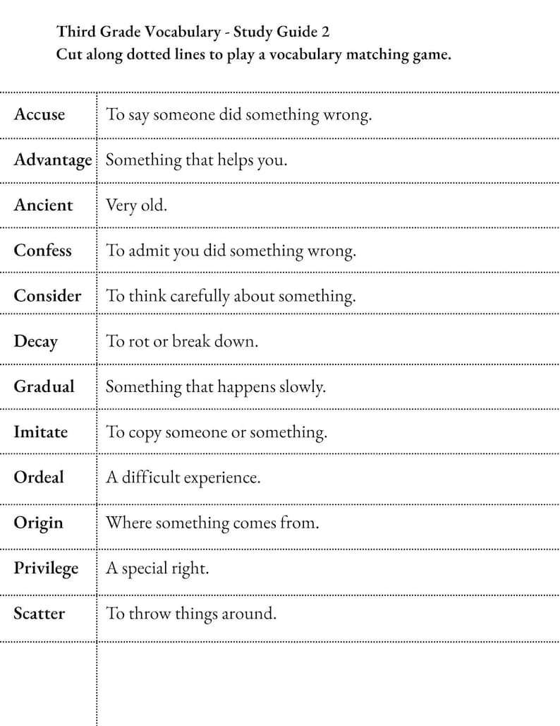 Third Grade Vocabulary Worksheets With Definitions-sentence Writing ...