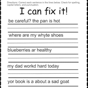 50 Printable-1st Through 3rd Grade-fix a Sentence Examples-spelling ...