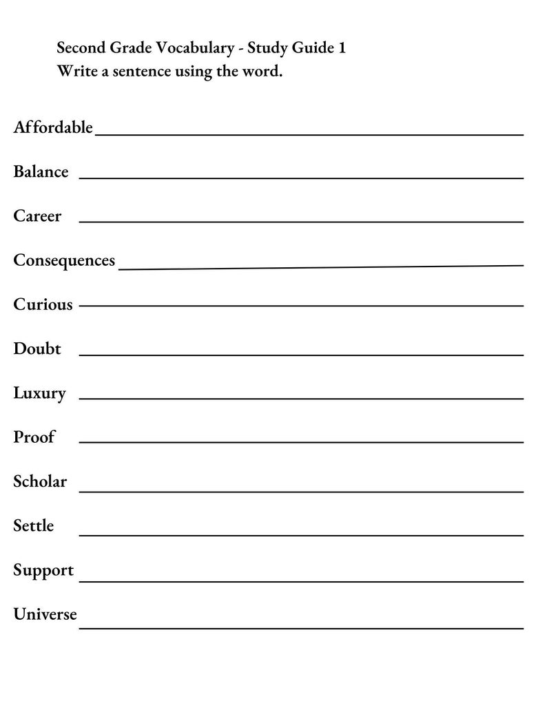 Second Grade Vocabulary Worksheets With Definitions-sentence Writing ...