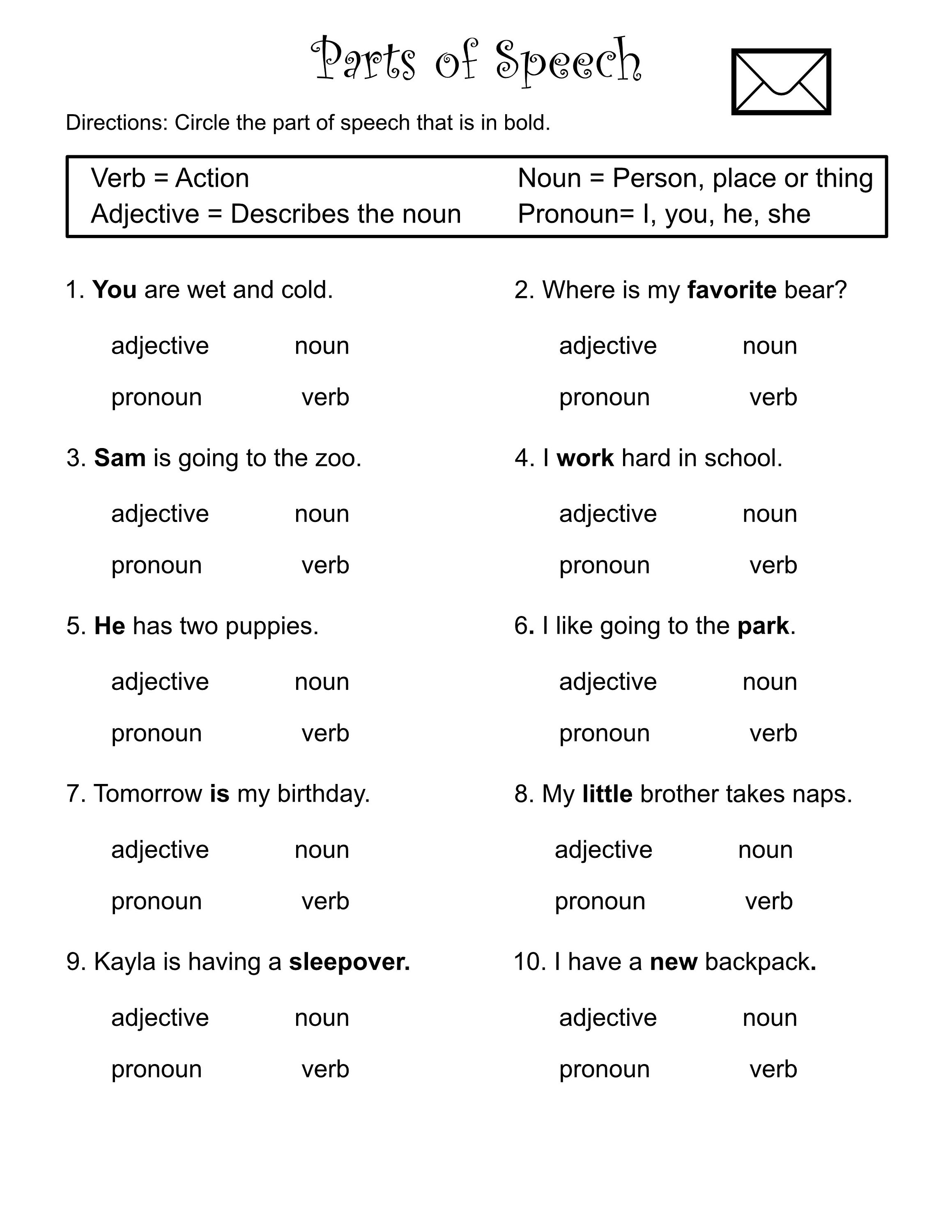 1st Through 3rd Grade-parts of Speech-worksheets-verbs-nouns-adjectives ...