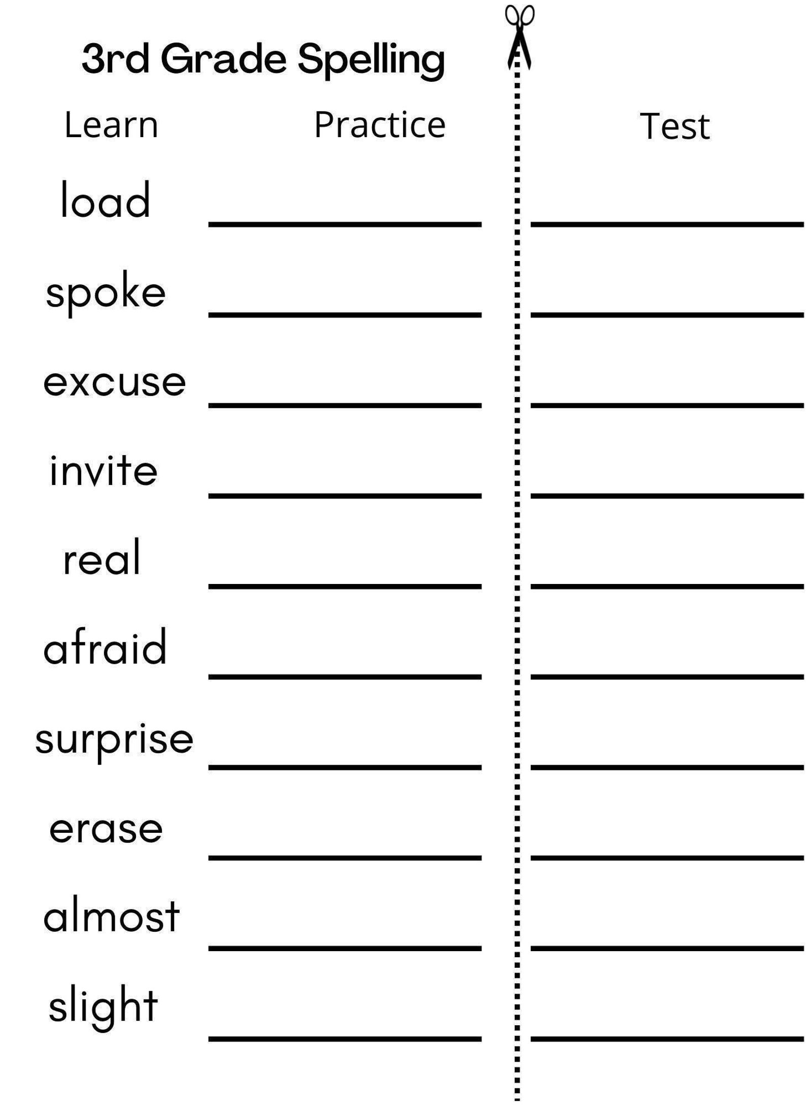 8 Printable Third Grade Spelling - Writing - Spelling Test - Etsy