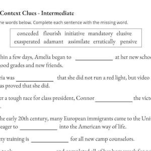 Context Clues Intermediate Level - Grades 6-8 - Middle School ...