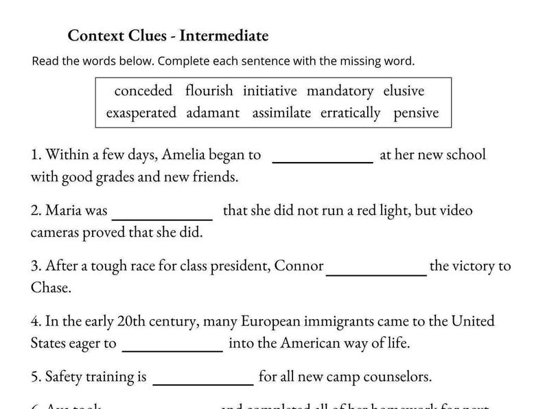 Context Clues Intermediate Level - Grades 6-8 - Middle School ...