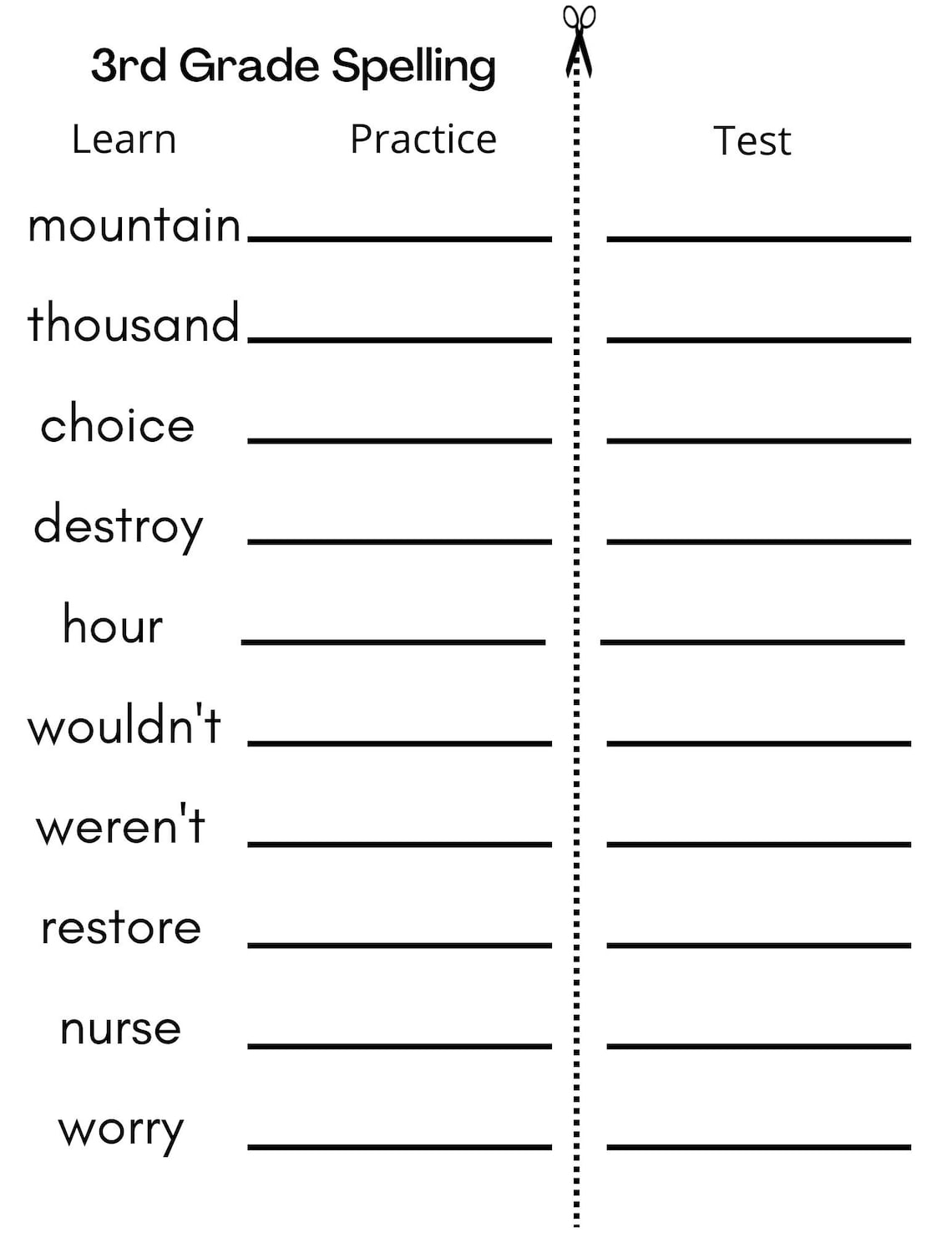 8 Printable Third Grade Spelling - Writing - Spelling Test - Etsy