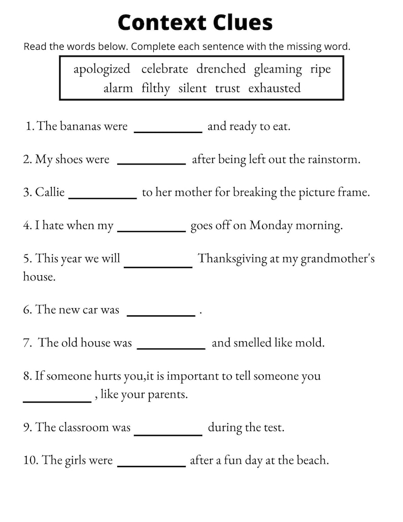 Context Clues Worksheets - Vocabulary - Printable - 1st Through 3rd ...