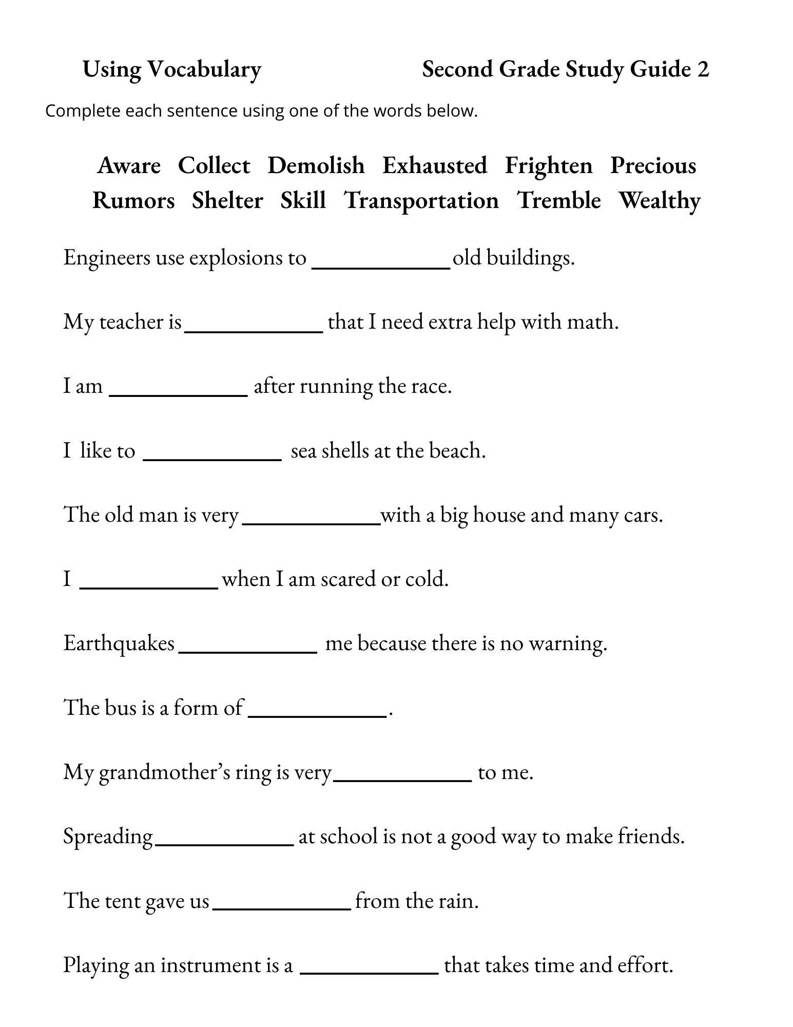 Second Grade Vocabulary Worksheets With Definitions-sentence Writing ...
