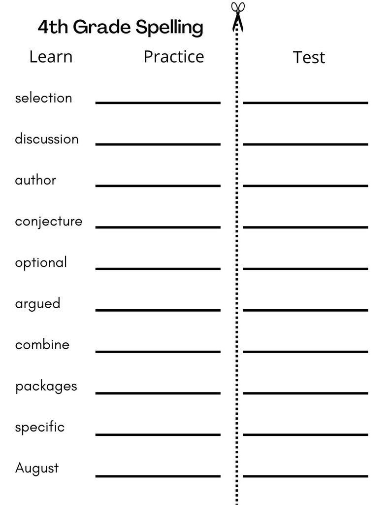 8 Printable Fourth Grade Spelling - Writing - Spelling Test - Etsy