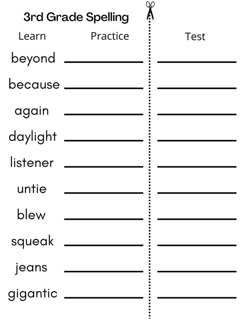 8 Printable Third Grade Spelling - Writing - Spelling Test - Etsy