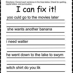 50 Printable-1st Through 3rd Grade-fix a Sentence Examples-spelling ...