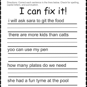 50 Printable-1st Through 3rd Grade-fix a Sentence Examples-spelling ...