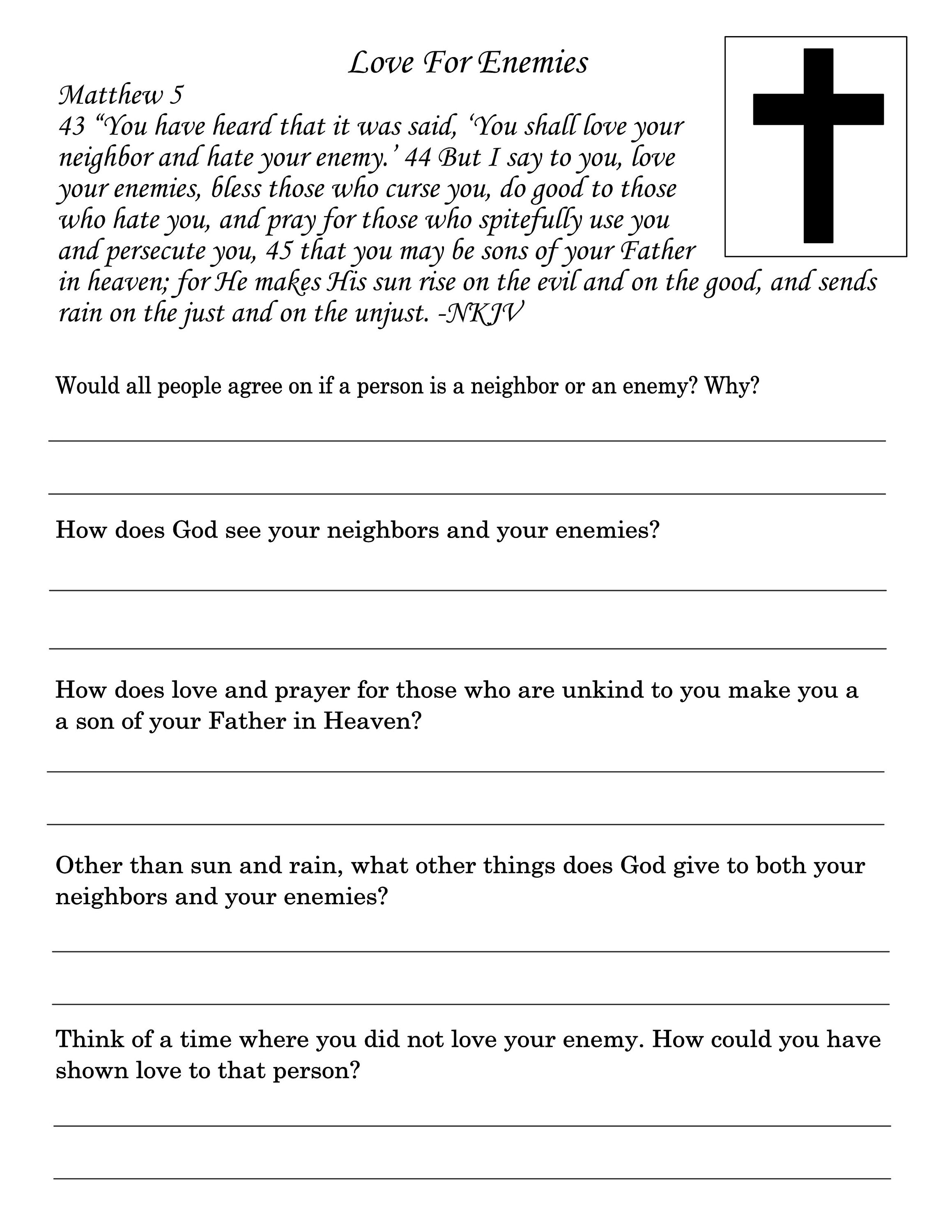 Bible Study Questions Bible Study Worksheets Book of Matthew Children's ...