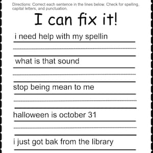 50 Printable-1st Through 3rd Grade-fix a Sentence Examples-spelling ...