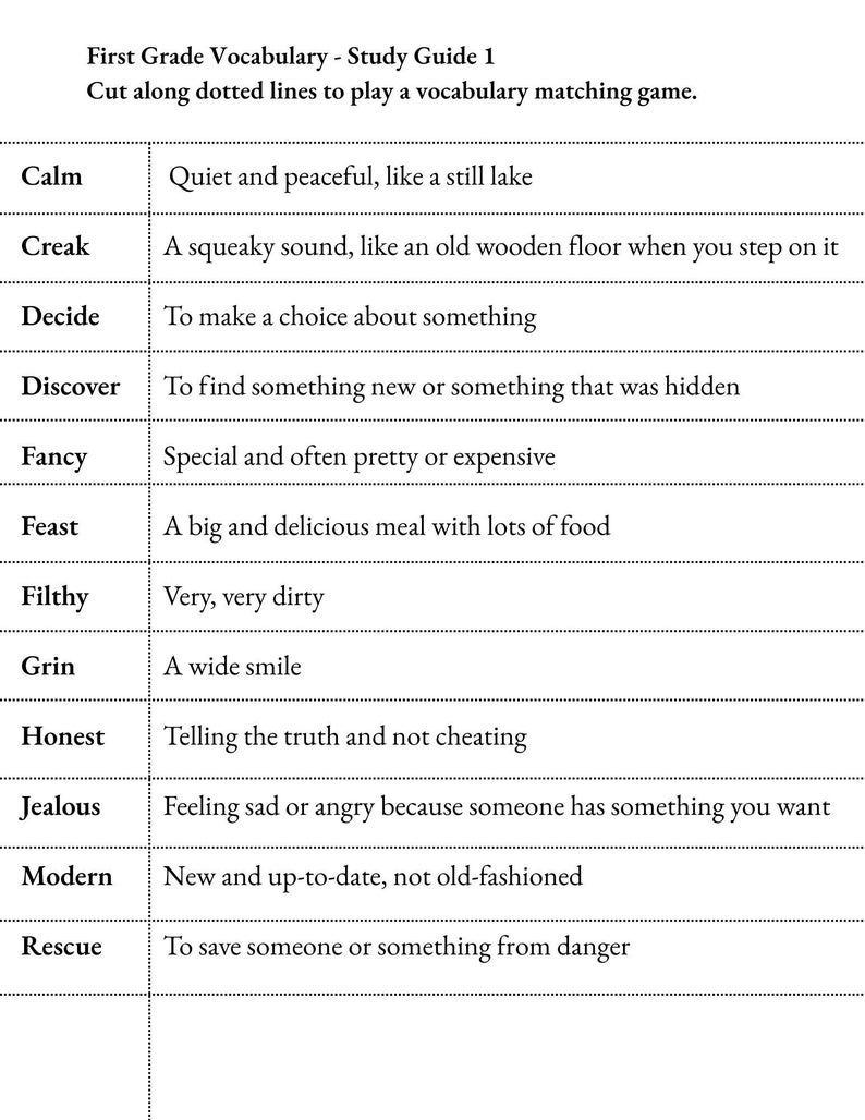 First Grade Vocabulary Worksheets With Definitions-sentence Writing ...